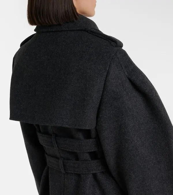 GANNI Belted Wool-cashmere Coat - Grey