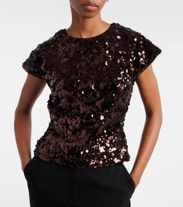 GANNI Bow-detail Sequined Open-back Top