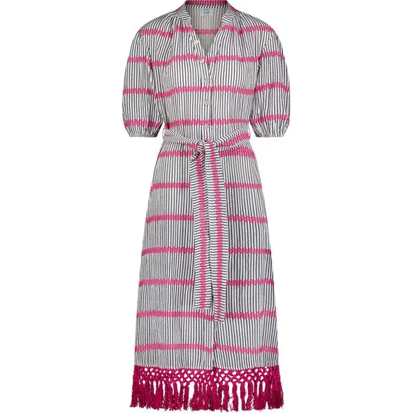 MER ST. BARTH Estelle Fringed Shirtdress - Blue