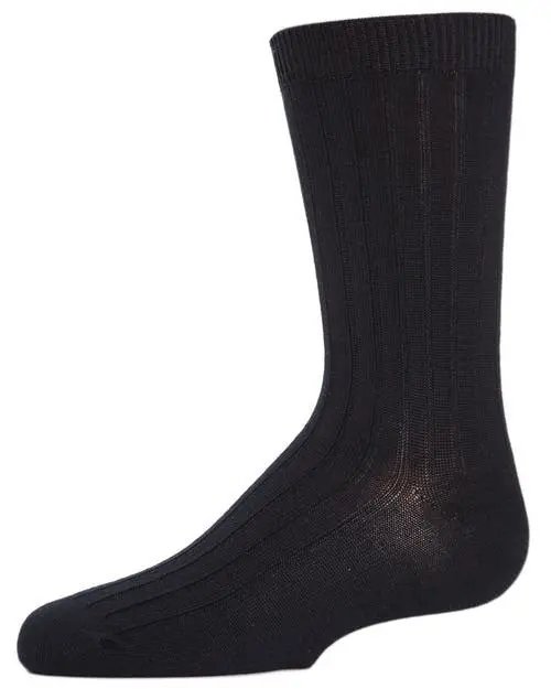 MEMOI Essential Ribbed Mercerized Crew Socks - Black