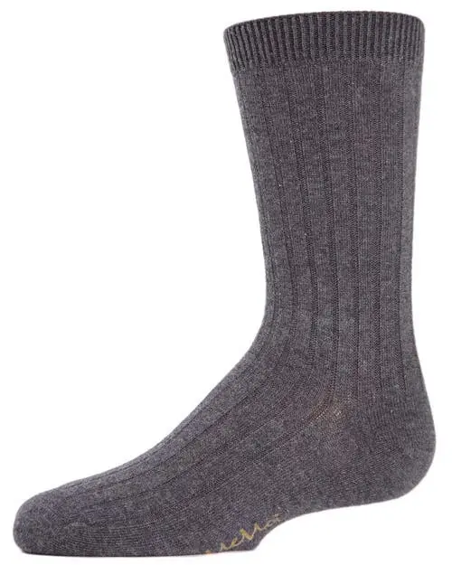 MEMOI Essential Ribbed Mercerized Crew Socks - Gray