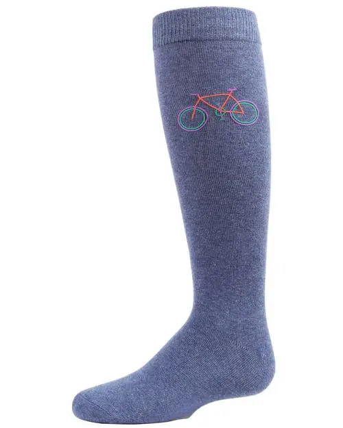 MEMOI Embroidered Bicycle Knee-high Socks - Denim