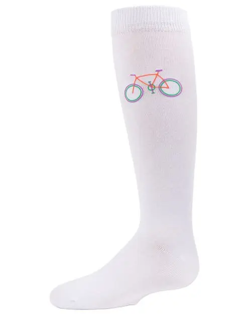 MEMOI Embroidered Bicycle Knee-high Socks - White