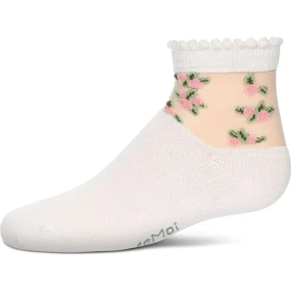 MEMOI Floral Sheer Crew Socks - Light Pink
