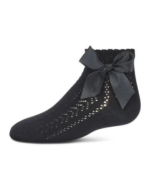 MEMOI Knit Openwork Bow Anklet Socks - Black