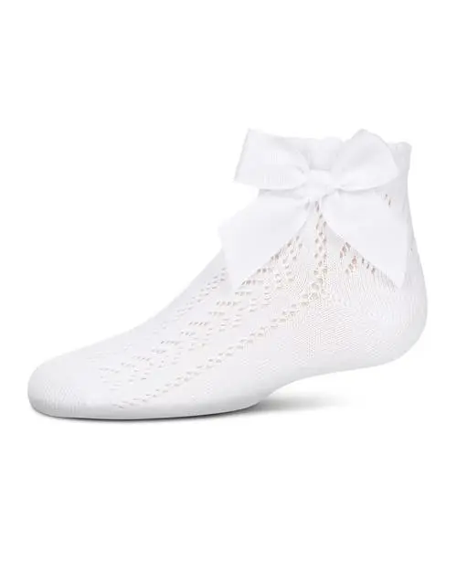 MEMOI Knit Openwork Bow Anklet Socks - White