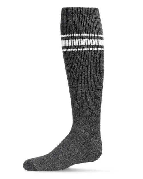 MEMOI Marled Ribbed Stripe Knee High Socks - Black