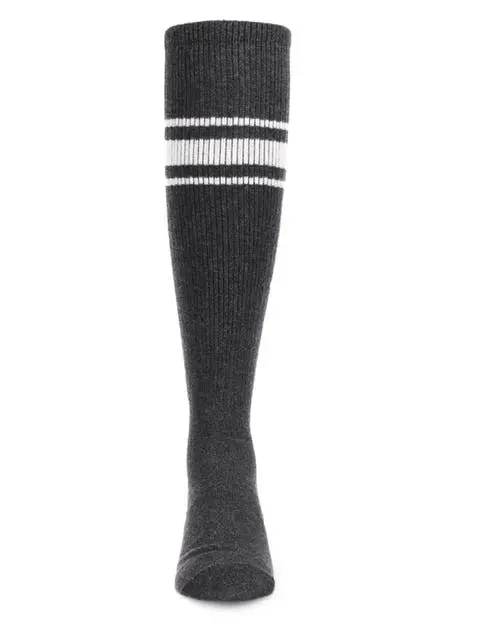 MEMOI Marled Ribbed Stripe Knee High Socks - Black