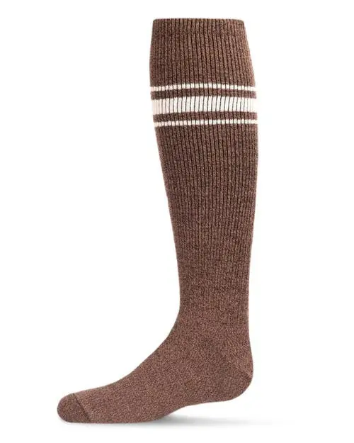 MEMOI Marled Ribbed Stripe Knee High Socks - Brown