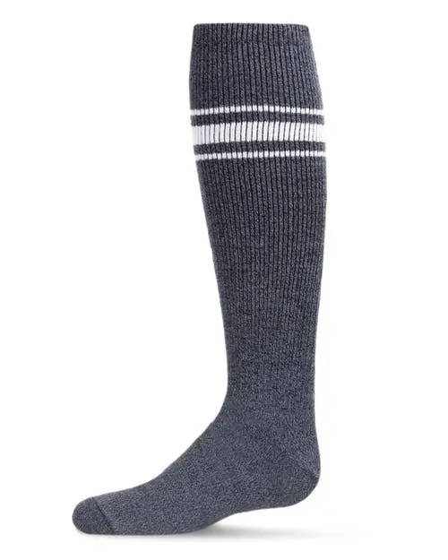 MEMOI Marled Ribbed Stripe Knee High Socks - Navy