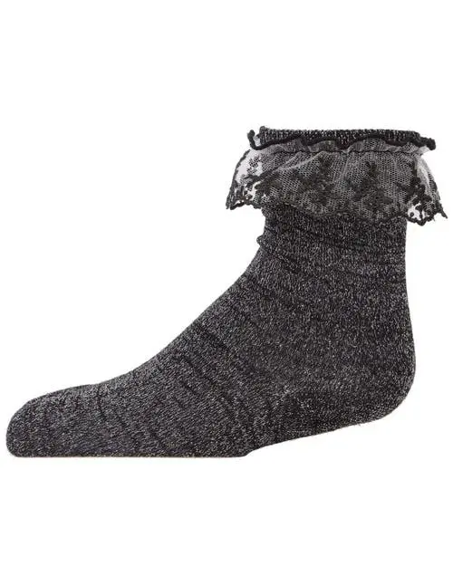 MEMOI Quarter Crew Ruffle Anklet Socks - Black
