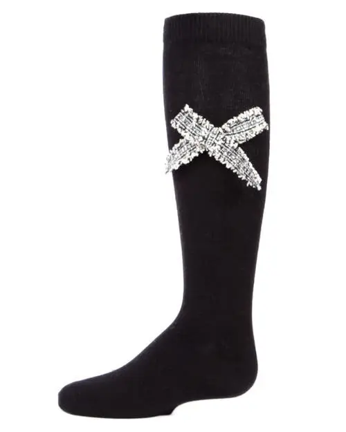 MEMOI Knee High Socks With Bow Detail - Black