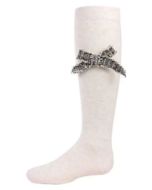 MEMOI Knee High Socks With Bow Detail - Vanilla Ice
