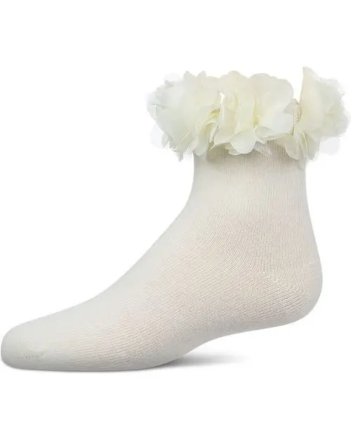 MEMOI Floral Halo Anklet Socks - Winter White