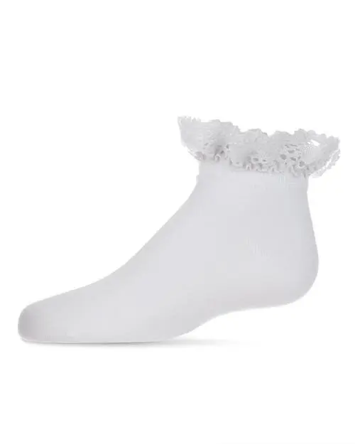 MEMOI Lace Top Mercerized Ankle Socks - White