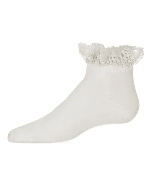 MEMOI Lace Top Mercerized Ankle Socks - Winter White