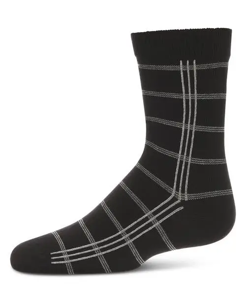 MEMOI Boxed-stripe Fine-gauge Crew Sock - Black
