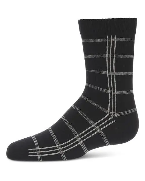 MEMOI Boxed-stripe Fine-gauge Crew Sock - Navy