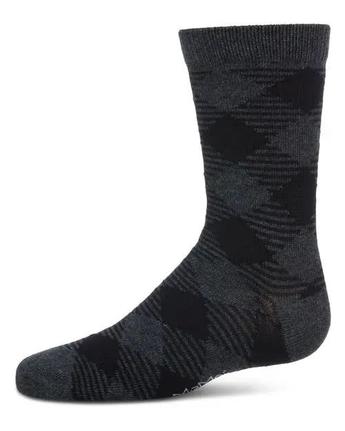 MEMOI Argyle Fine-gauge Crew Sock - Dark Gray Heather