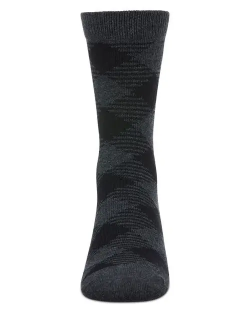 MEMOI Argyle Fine-gauge Crew Sock - Dark Gray Heather