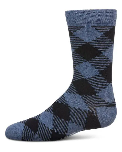 MEMOI Argyle Fine-gauge Crew Sock - Denim Heather