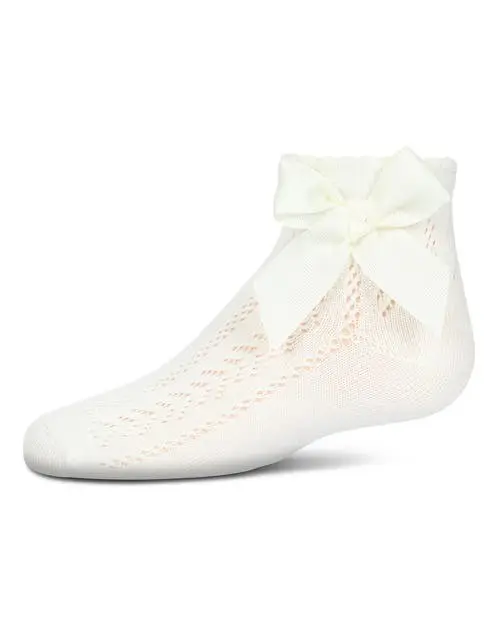 MEMOI Knit Openwork Bow Anklet Socks - Winter White