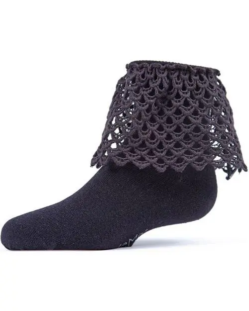 MEMOI Lacy Loopsy Ankle Socks - Black