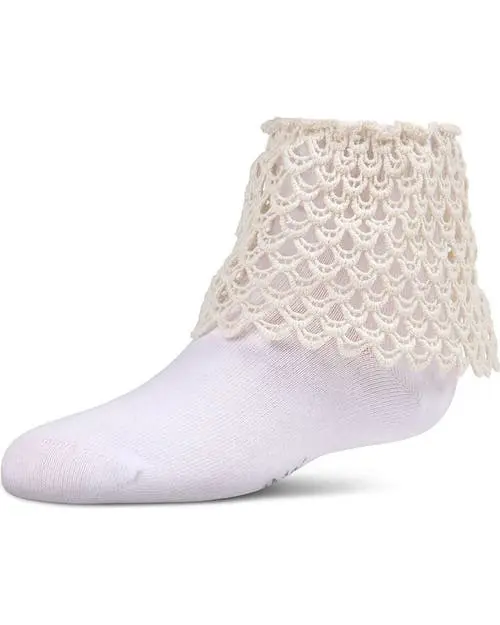 MEMOI Lacy Loopsy Ankle Socks - Marshmallow