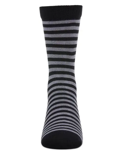 MEMOI Thin Stripe Crew Socks - Black