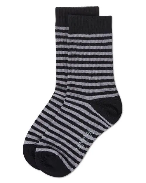 MEMOI Thin Stripe Crew Socks - Black