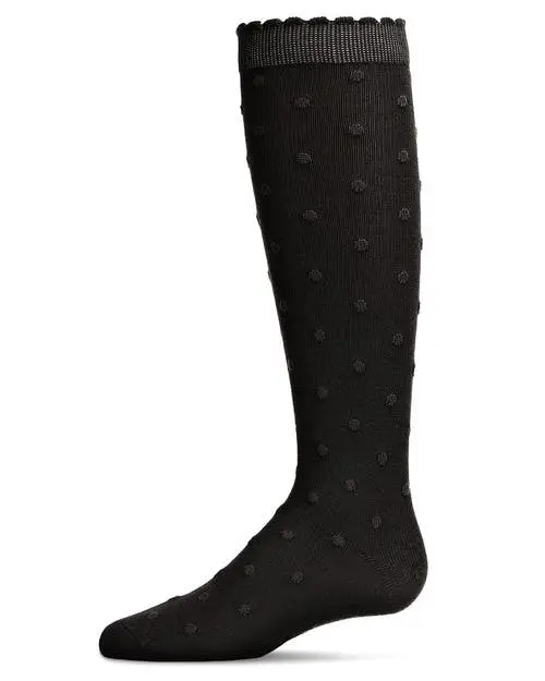 MEMOI Cotton-blend Swiss Dot Knee High Socks - Black