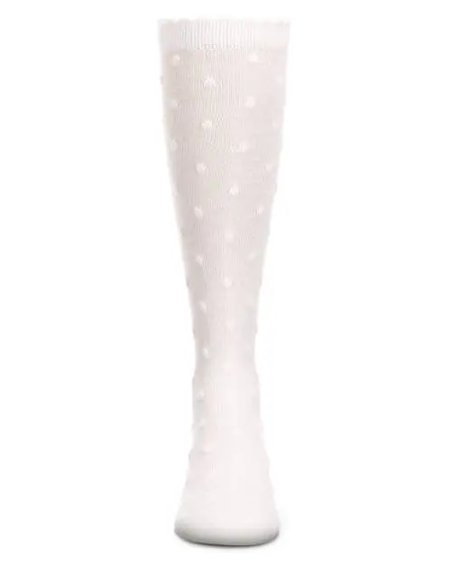 MEMOI Cotton-blend Swiss Dot Knee High Socks - Winter White