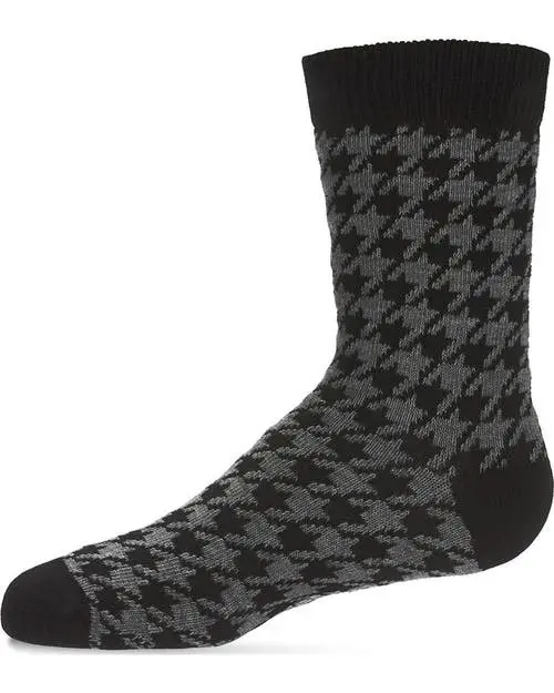 MEMOI Houndstooth Crew Sock - Black