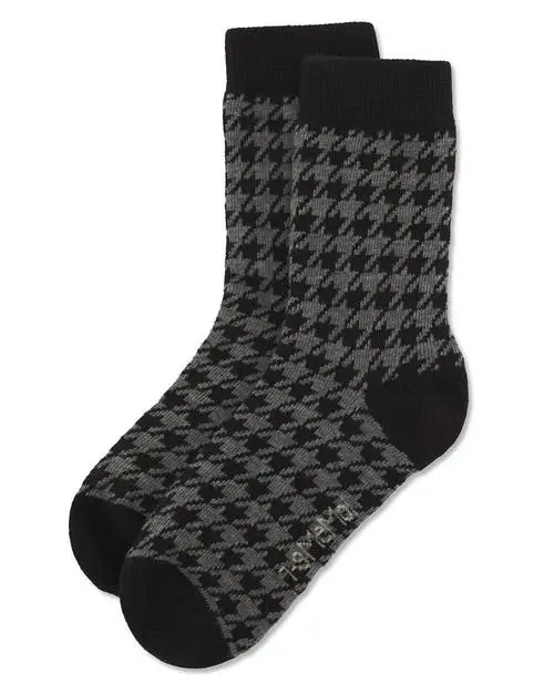 MEMOI Houndstooth Crew Socks - Black