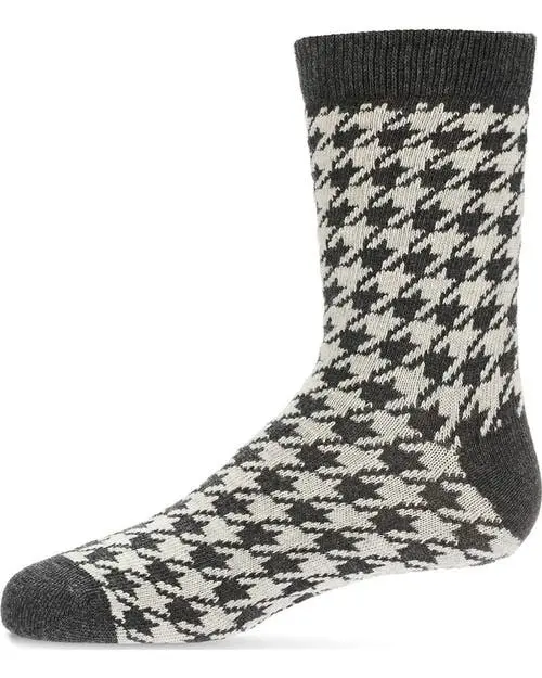MEMOI Houndstooth Crew Sock - Dark Gray Heather