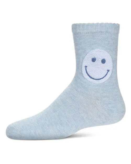 MEMOI Fuzzy Smiley Face Crew Socks - Blue