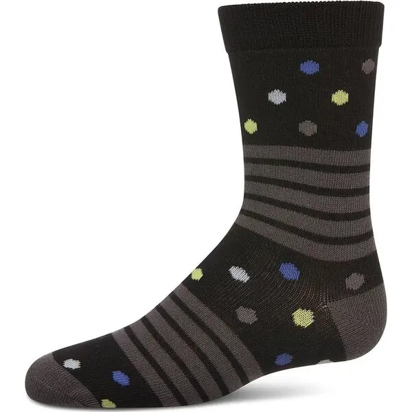 MEMOI Stripe Dot Combo Crew Sock - Black