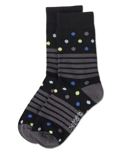 MEMOI Stripe And Dot Crew Socks - Black