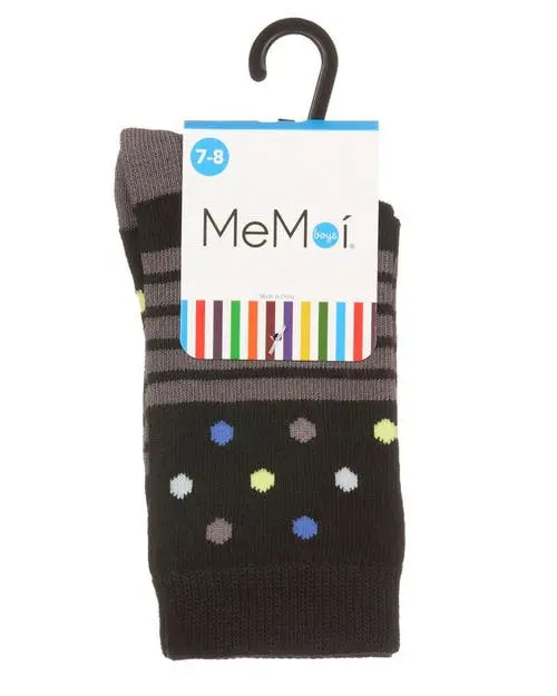 MEMOI Stripe And Dot Crew Socks - Black