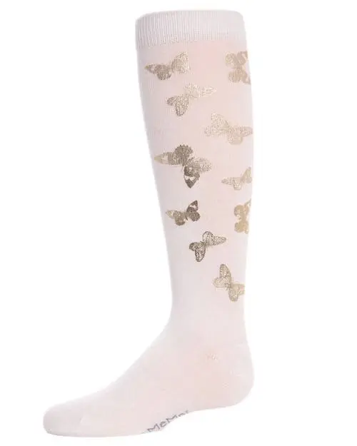 MEMOI Butterfly Knee High Socks - Marshmallow