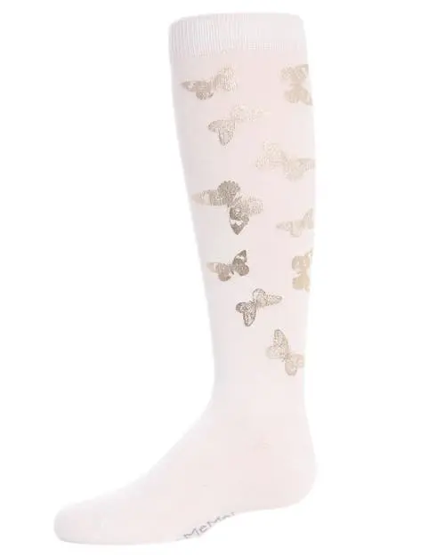 MEMOI Butterfly Knee High Socks - White