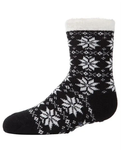 MEMOI Snowflake Plush-lined Cozy Crew Socks - Black