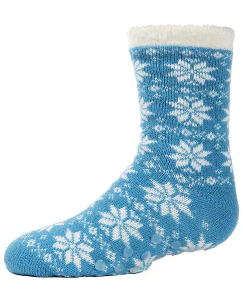 MEMOI Snowflake Plush-lined Cozy Crew Socks - Blue Jay