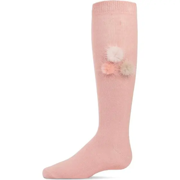 MEMOI Pom-pom Knee Socks - Pale Blush