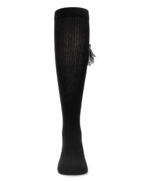 MEMOI Herringbone Ribbed Knee Highs - Black