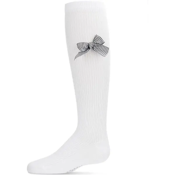 MEMOI Herringbone Ribbed Knee Highs - White