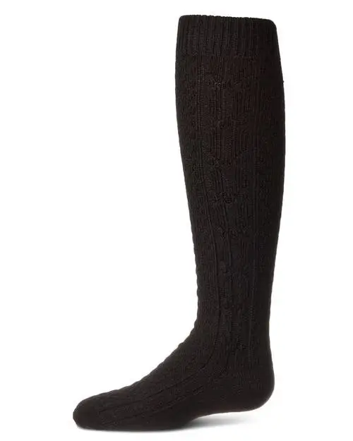 MEMOI Cozy Cable Ribbed Knit Knee-high Socks - Black