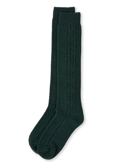 MEMOI Cozy Cable Ribbed Knit Knee-high Socks - Dark Hunter Green