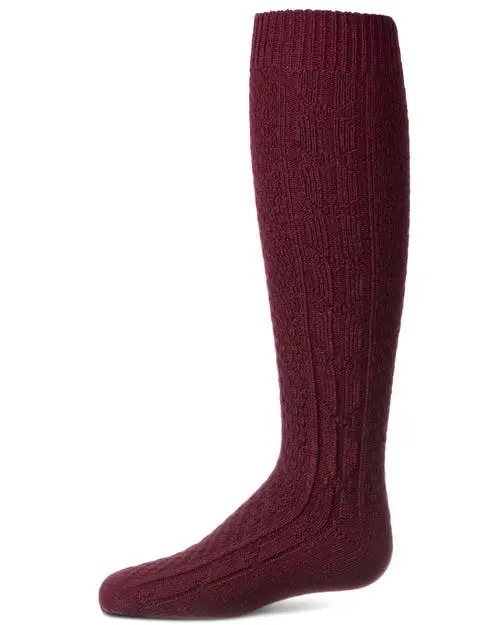 MEMOI Cozy Cable Ribbed Knit Knee-high Socks - Dark Maroon