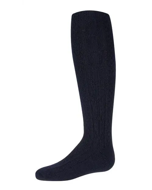 MEMOI Cozy Cable Ribbed Knit Knee-high Socks - Navy